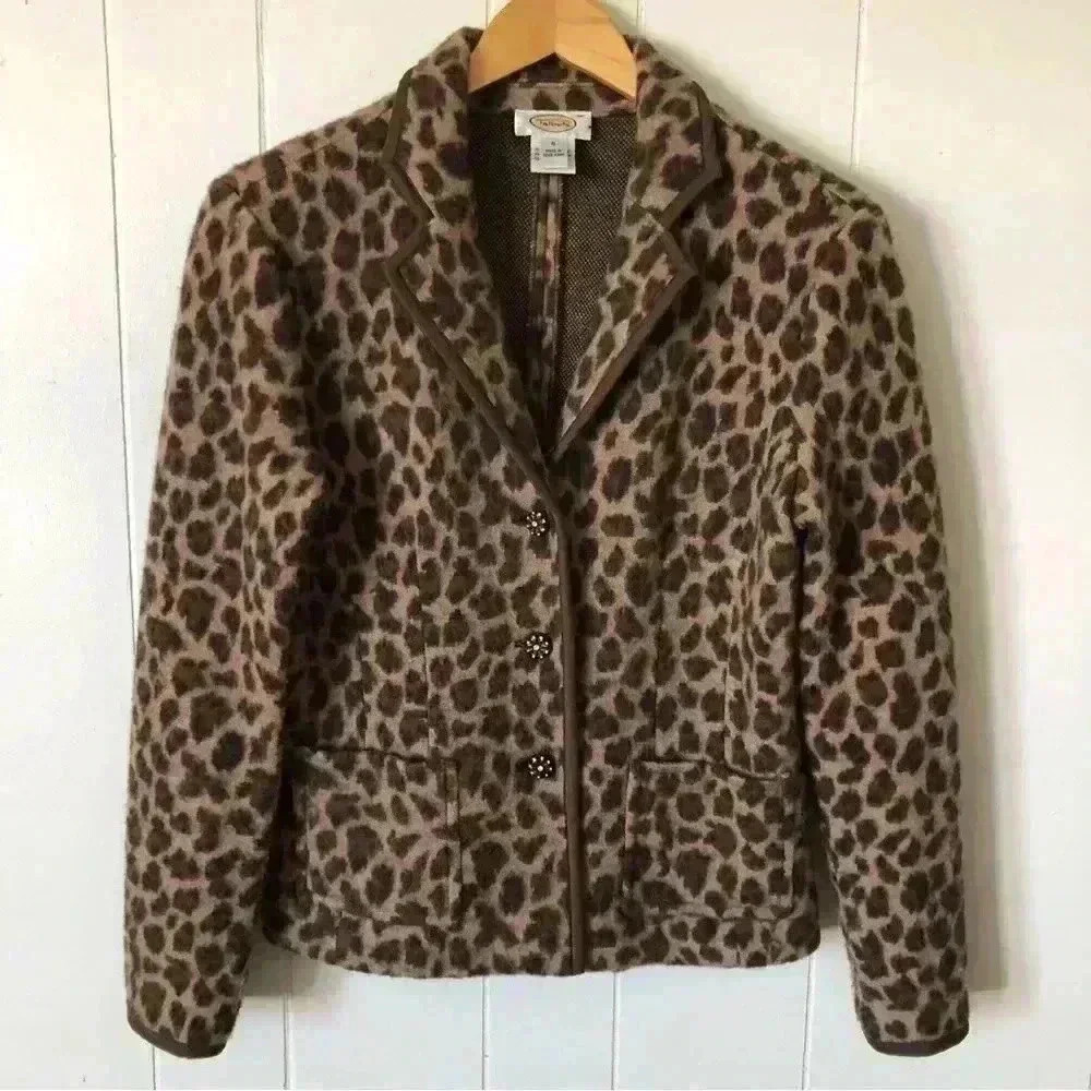 Talbots Leopard Print Merino Wool Blazer Jacket Size S - Gem